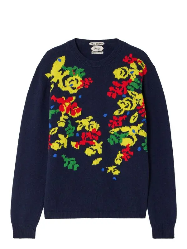 JW Anderson Floral Intarsia-knit Cashmere Sweater - Blue