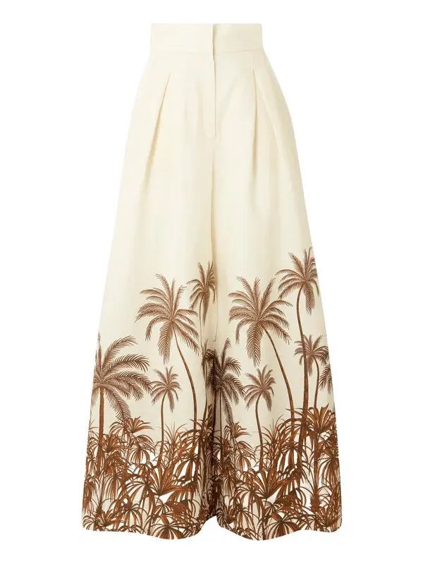 ANDRES OTALORA Desperte Printed Linen Wide-leg Pants - Brown