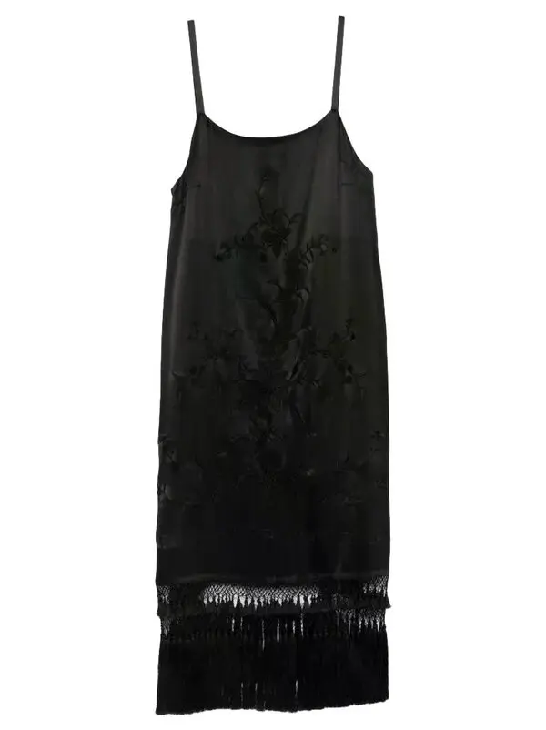 BODE Fringe Floral Midi Dress - Black