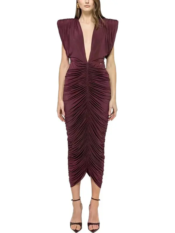NISSA Ruched Midi Dress - Purple