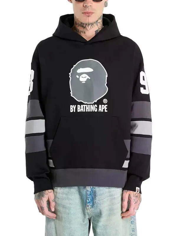 A BATHING APE Ape Graphic Striped Hoodie - Black
