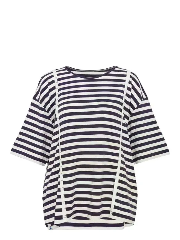 PUSHBUTTON Striped Buttoned T-shirt - Blue