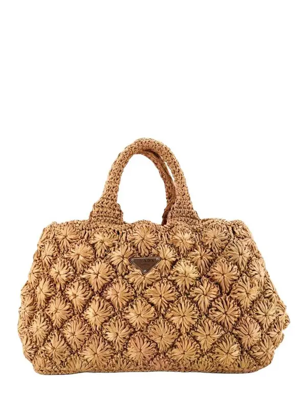Prada Canapa Convertible Raffia Crochet Medium Tote Bag - Brown