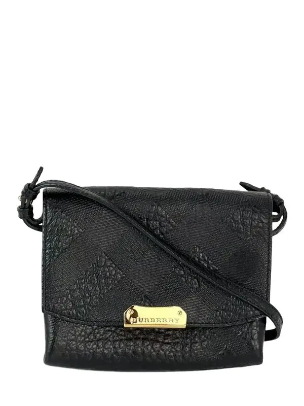 Burberry Embossed Leather Crossbody Bag - Black