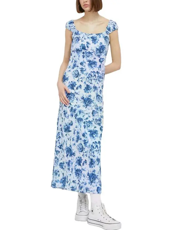 Abercrombie Floral-print Square-neck Midi Dress - Blue