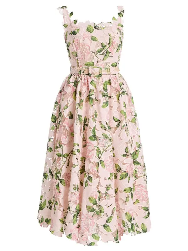 Oscar De La Renta Printed Garden Rose Cotton-guipure Dress - Floral