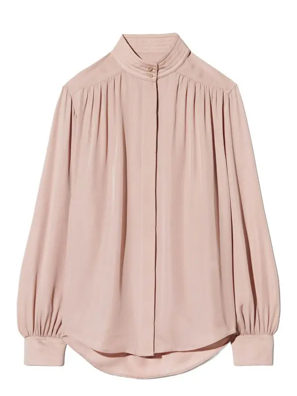 NILI LOTAN Revi Pleated Silk Top - Tan