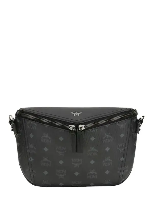 Mcm Diamant 3d Logo-printed Zip Messenger Bag - Black