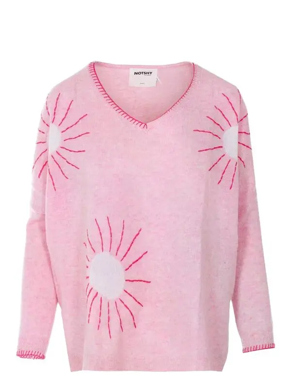 NOT SHY Embroidered V-neck Sweater - Pink