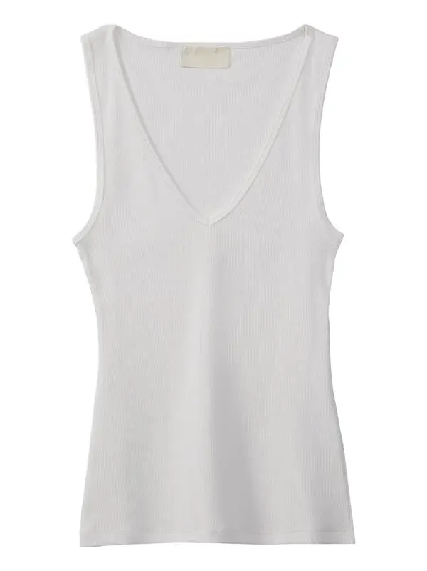 WAKAKUU Lotus Rib V-neck Tank Top - White
