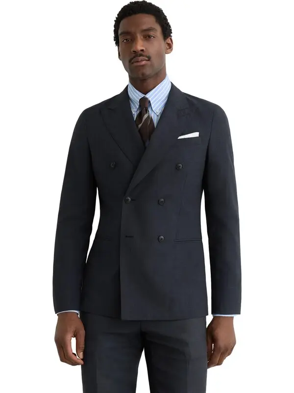 REISS Venue Tailored Fit Double-breasted Check Suit Blazer Wool-blend - Navy
