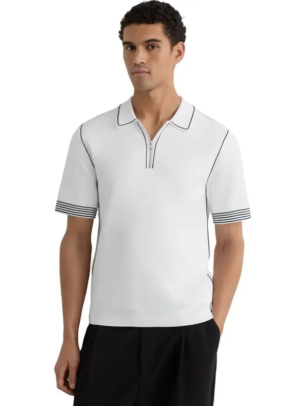 REISS Mason Stitch-detail Half-zip Polo Shirt - White