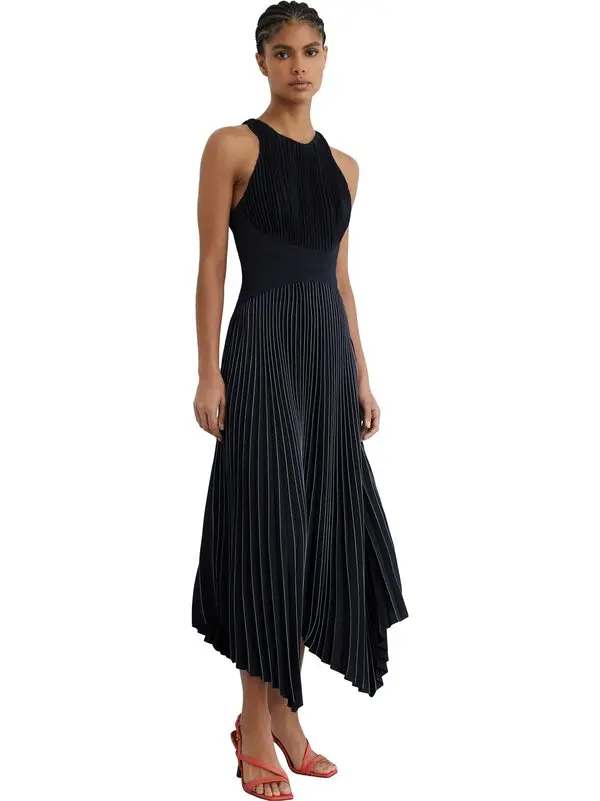 REISS Rachel Pleated Sleeveless Midi Dress - Navy