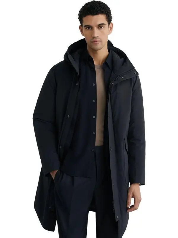 REISS Quilted Hooded Mid-length Puffer Coat - Navy
