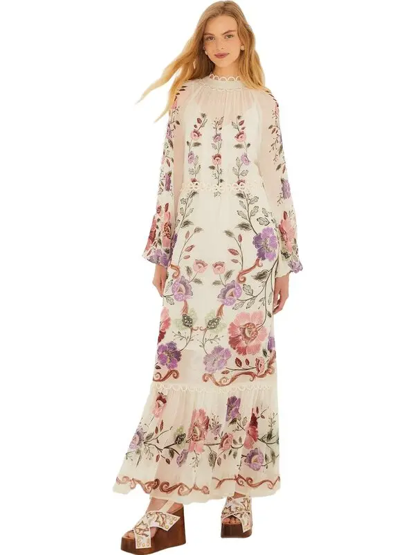 Farm Rio Rococo Flowers Lace Maxi Dress - Rococo Flowers Cream