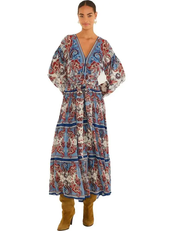 Farm Rio Paisley Print Maxi Dress - Paisley Scarf Cream