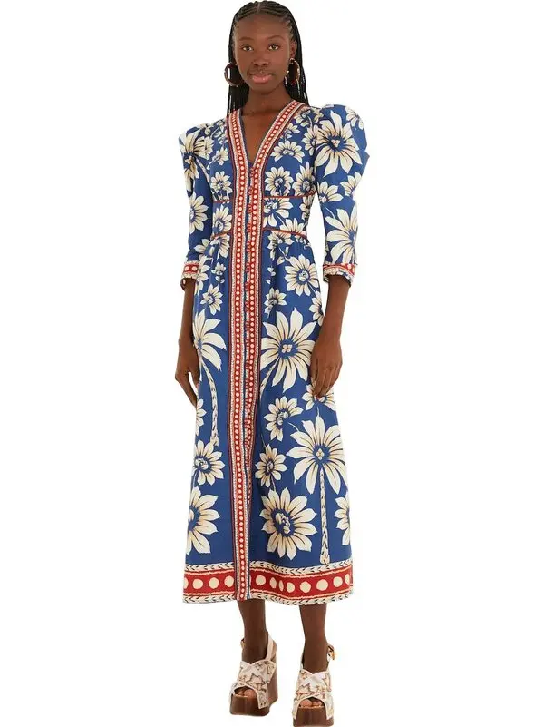 Farm Rio Printed Organic Cotton Maxi Dress - Luna Blue