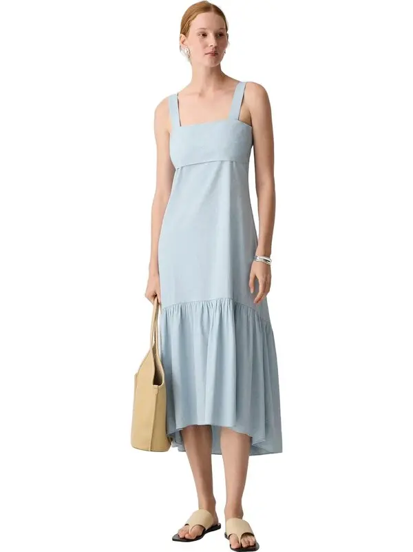 Theory Tie-back A-line Linen Midi Dress - Pearl Blue