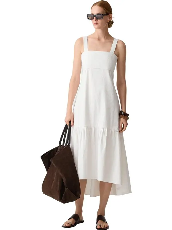 Theory Tie-back Good Linen Midi Dress - White
