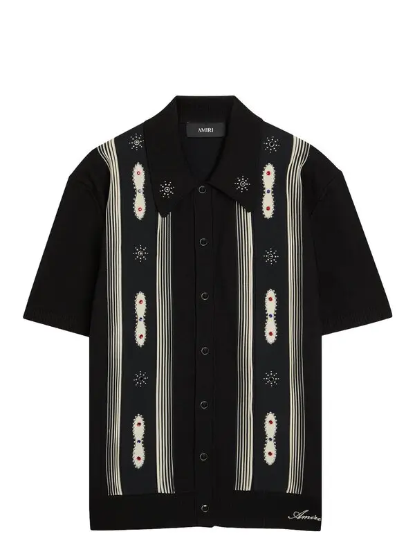 Amiri Striped Embellished Wool-blend Shirt - Black
