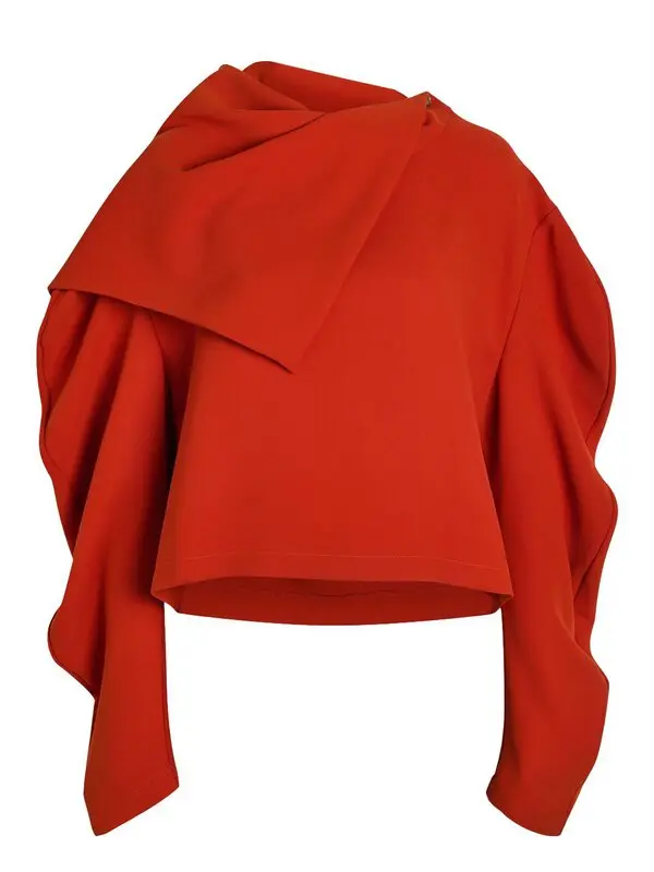 A.W.A.K.E. Mode Draped Panelled-collar Crepe Top - Terracotta