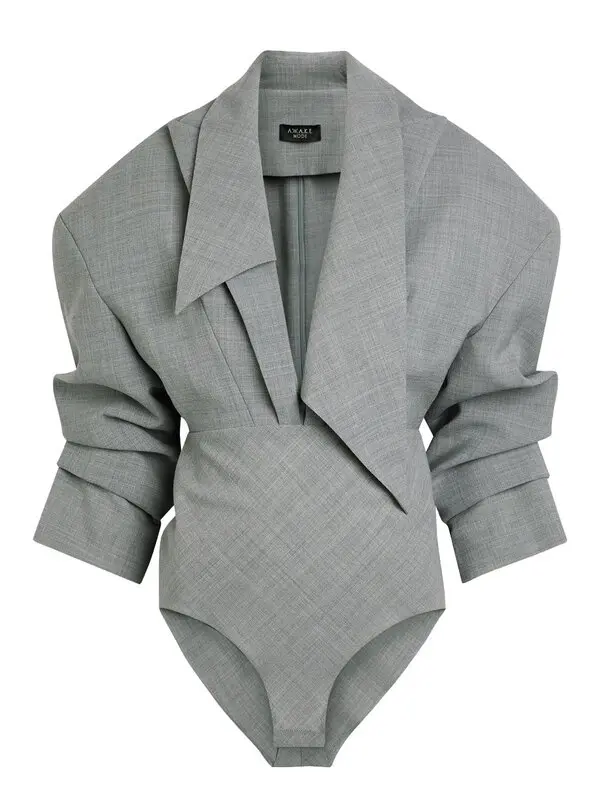 A.W.A.K.E. Mode Woven Blazer-effect Bodysuit - Grey