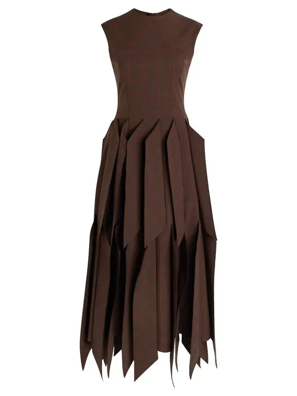 A.W.A.K.E. Mode Checked Panelled Woven Midi Dress - Brown