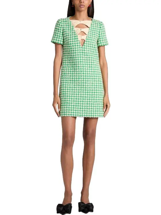 Valentino Garavani Houndstooth Cotton Blend Tweed Minidress - Green