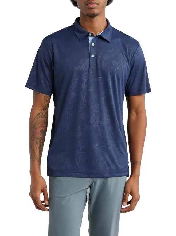 SWANNIES Clubhouse Icon Print Performance Golf Polo - Navy