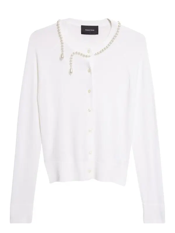 Simone Rocha Faux Pearl Merino Wool & Silk Cardigan - Ivory/pearl2