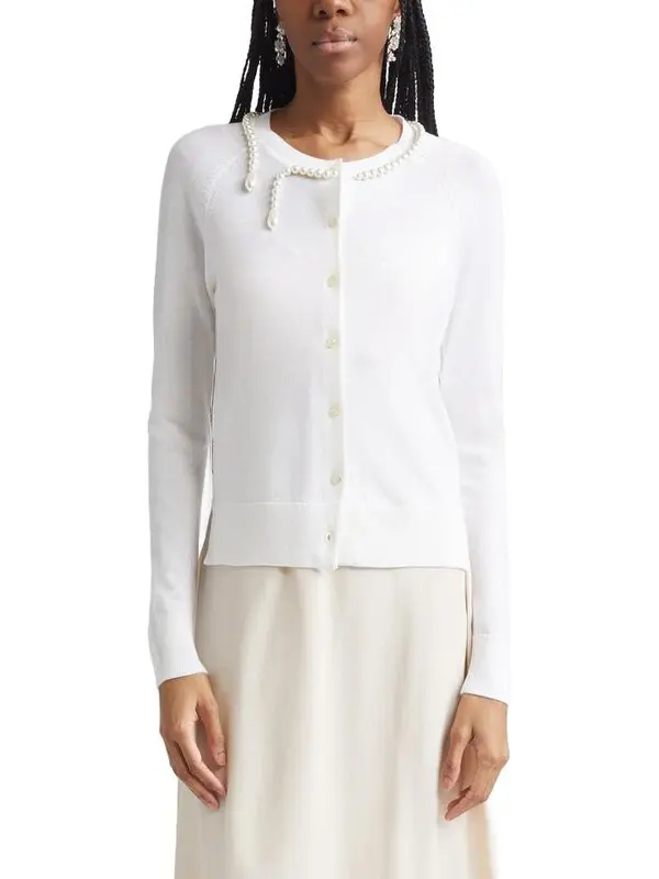 Simone Rocha Faux Pearl Merino Wool & Silk Cardigan - Ivory/pearl2