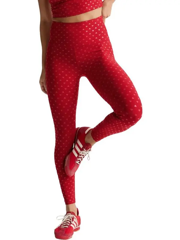 Beyond Yoga Softshine Midi High Waist Leggings - Holly Red Ditsy Hearts