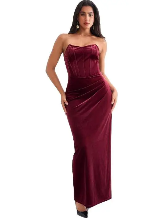 POPILUSH Strapless Velvet Corset Gown - Crimson Red