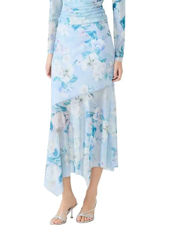 Steve Madden Floral Print Asymmetrical Hem Midi Skirt - Bloom