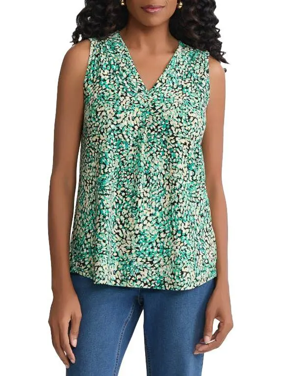 Jones New York Abstract Print Pleat Front Sleeveless Top - Kelly Multi