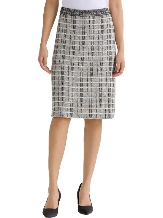 Ming Wang A-line Tweed Knit Skirt - Limestone/black/white