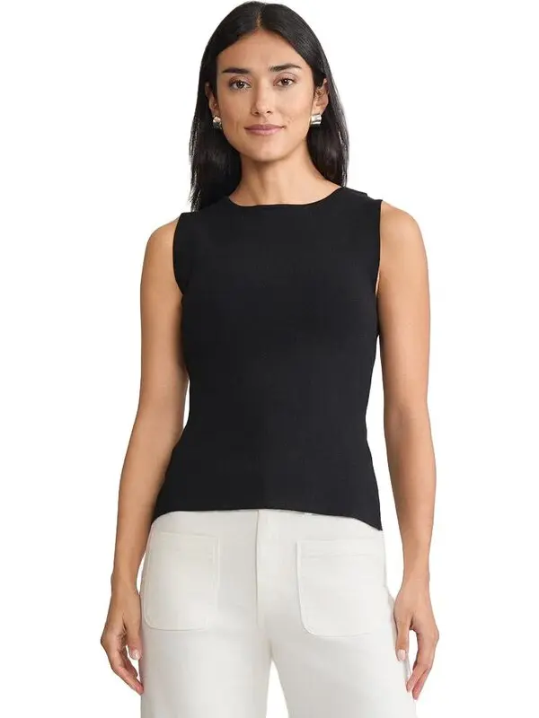 Ming Wang Boat Neck Ribbed Tank - Black