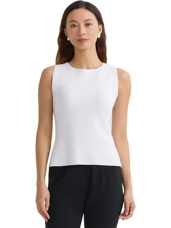 Ming Wang Boat Neck Ribbed Tank - White