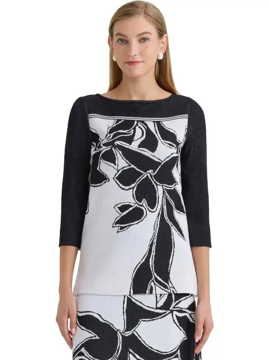Ming Wang Floral Jacquard Knit Tunic - Black/white