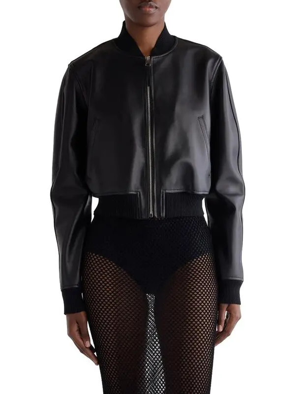 Givenchy Cropped Leather Bomber Jacket - Black