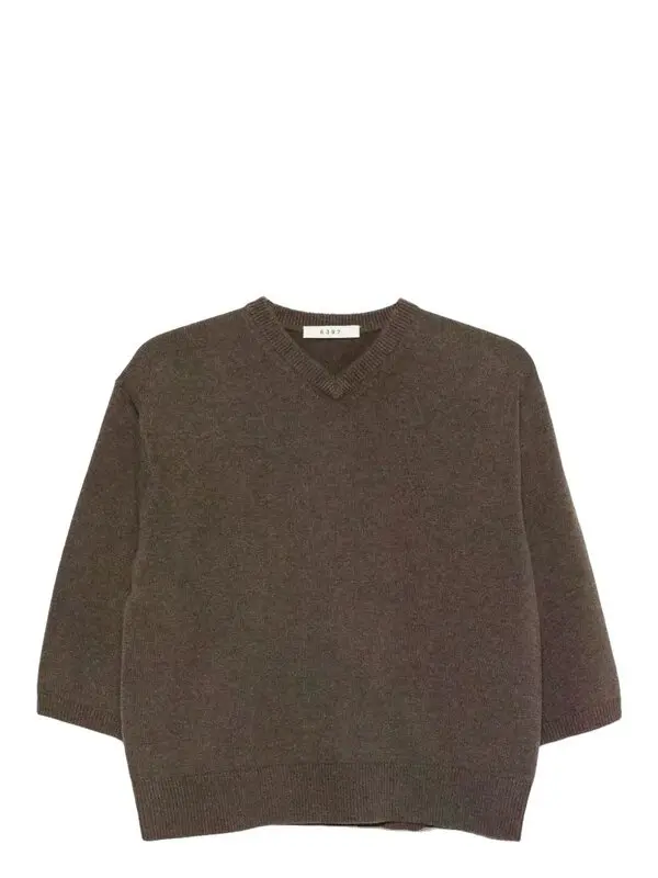 6397 V-neck Short-sleeve Sweater - Brown