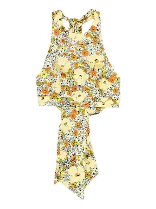 ALEMAIS Floral-print Tie Top - Yellow