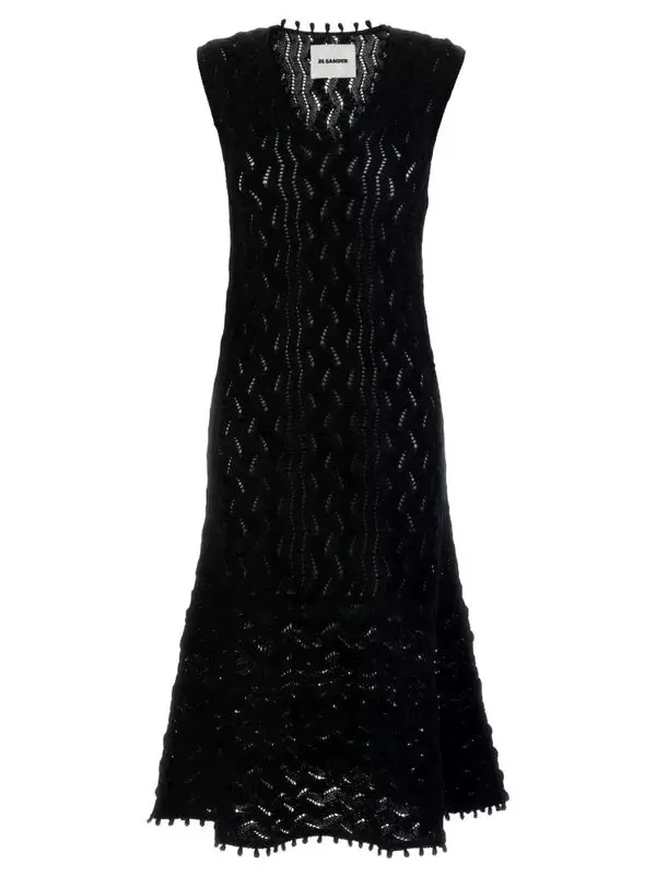 JIL SANDER V-neck Knitted Dress - Black