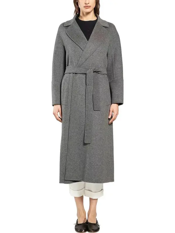 Max Mara Belted Wool Wrap Coat - Grey
