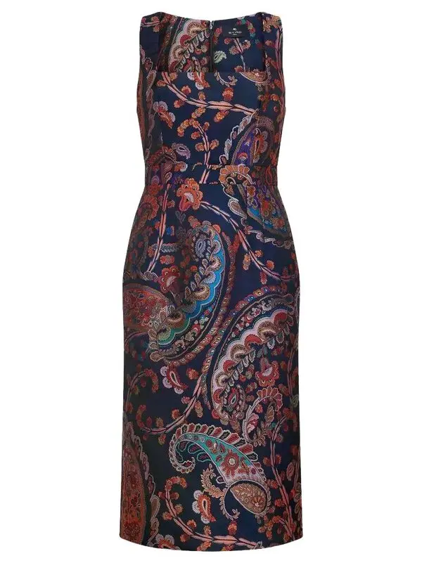 Etro Square-neck Paisley-pattern Dress - Blue