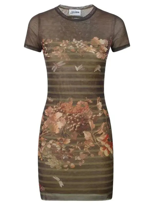 Jean Paul Gaultier Floral-printed Mini Dress - Brown