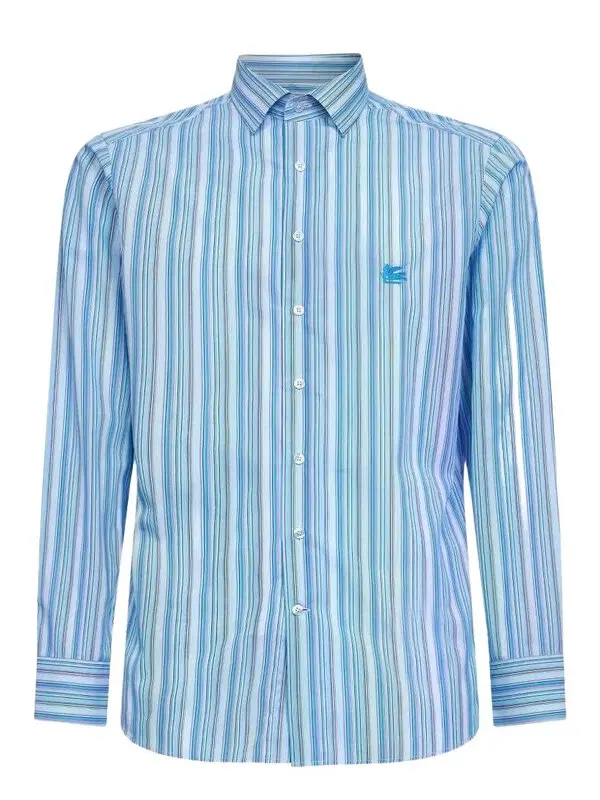 Etro Striped-pattern Logo-embroidered Shirt - Blue
