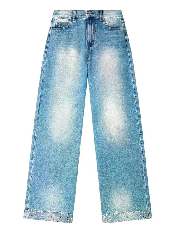Sandro Straight Leg Jeans With Rhinestone Embellishments - Blue