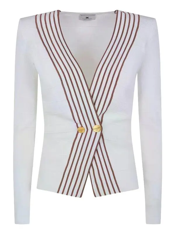 Elisabetta Franchi Striped Button Sweater - White