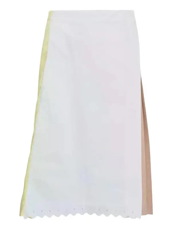 PUSHBUTTON Colourblock Pleated Midi Skirt - White